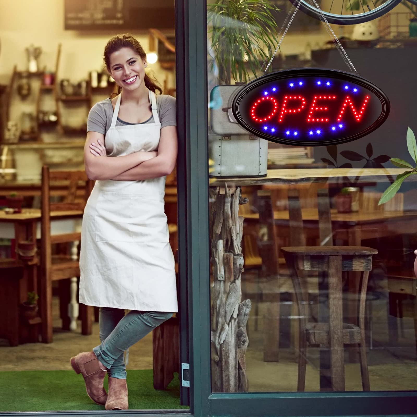 FITNATE LED Open Sign with Remote, Ultra Bright Electric Light Up Signs for Business, Timing Function, 2 Lighting Modes Flashing & Steady, Advertisement Board for Store, Bar, Hotel, Cafe (19x10 in)
