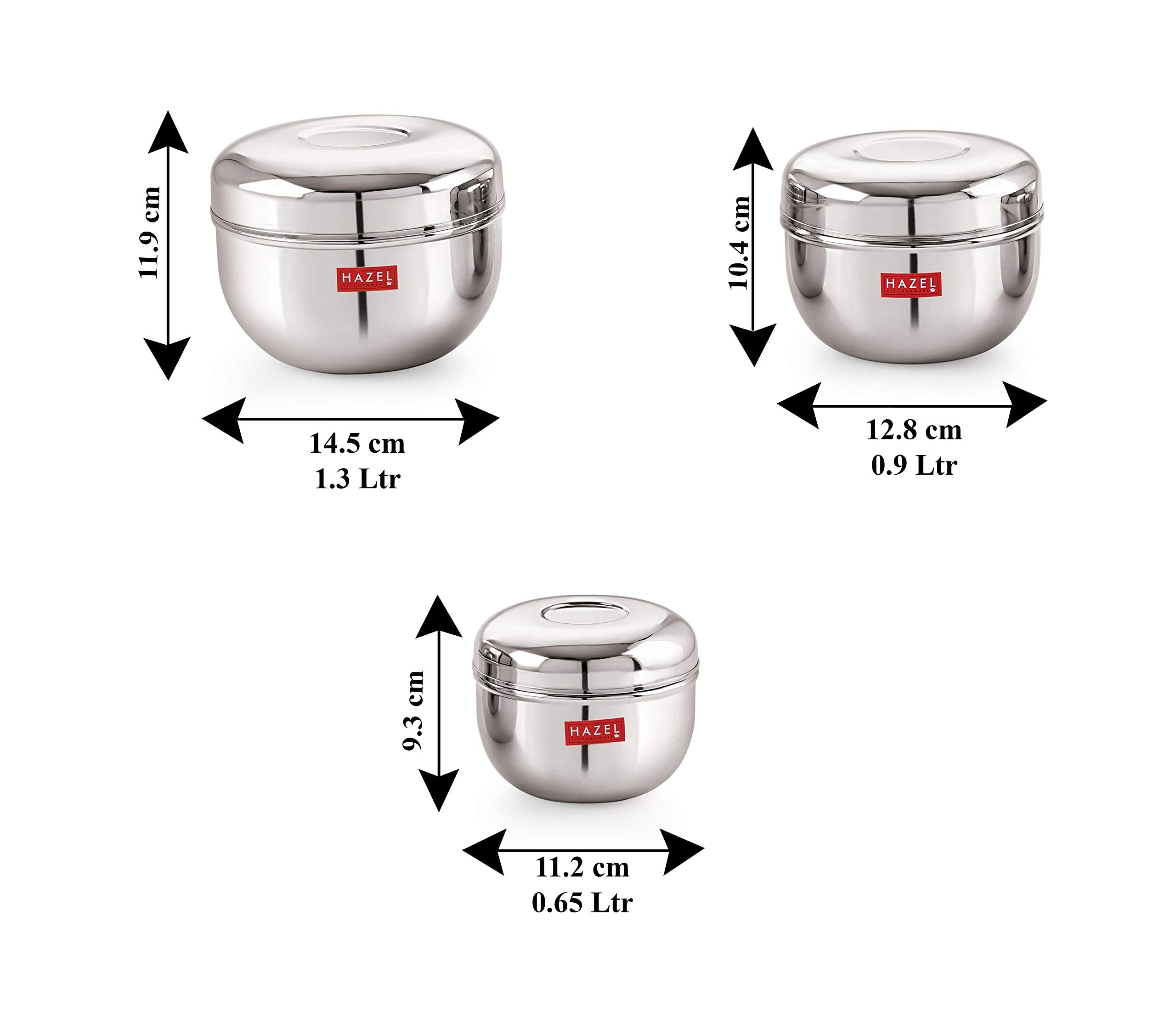 HAZEL Stainless Steel Container Set - 650 Ml, 3 Pieces, Silver