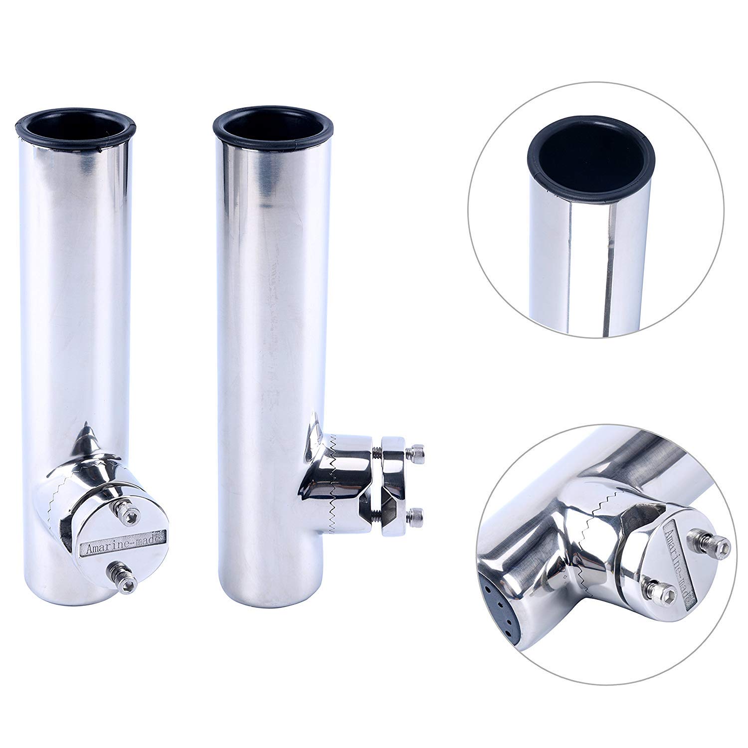 Amarine Made 4Pcs Lower Clamp Fishing Pole Rod Holder for Boat, Stainless Clamp on Fishing Rod Holder for Rails 7/8" to 1"