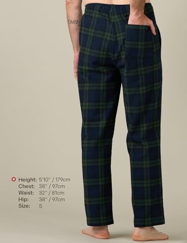 LAPASA Men's Pajama Pants 100% Cotton Flannel Plaid Lounge Soft Warm Sleepwear Pants PJ Bottoms Drawstring and Pockets M39 Medium (Flannel) Green+navy