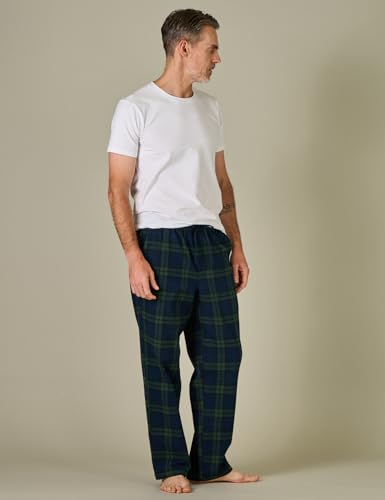 LAPASA Men's Pajama Pants 100% Cotton Flannel Plaid Lounge Soft Warm Sleepwear Pants PJ Bottoms Drawstring and Pockets M39 Medium (Flannel) Green+navy