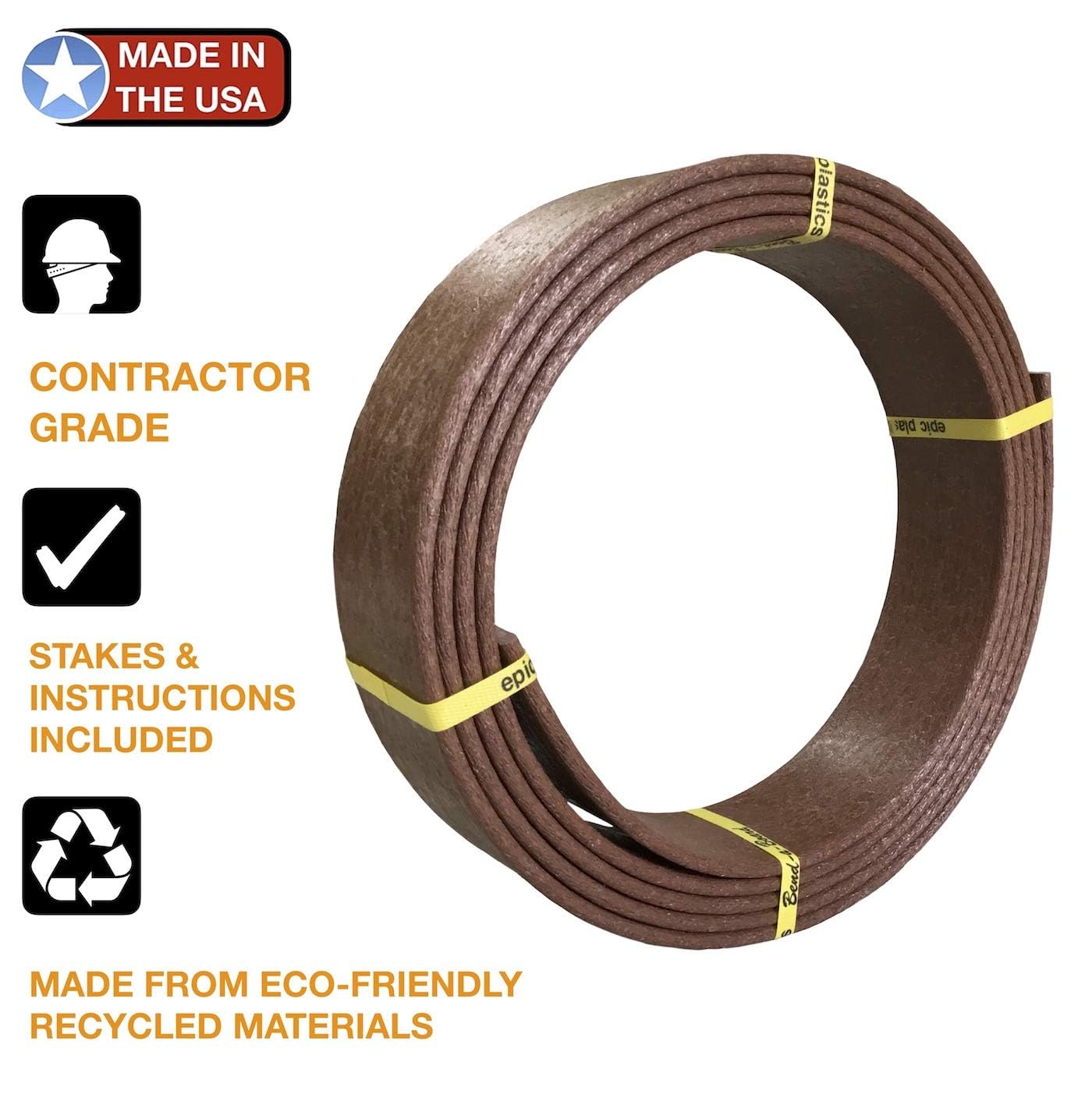 USA Made - Heavy Duty Landscape Edging, Garden Planter & Pathway Bender Board Edge Border Kit - Thick Terrace Board 3.3" H x 16'ft L - Includes 4 Stakes