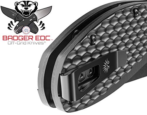 Off-Grid Knives - Badger EDC Knife, Cryo D2 Blade Steel, Grippy G10 Scales, Safety Grid-Lock, Reversible Tip-Up Deep Pocket Clip (Blackwash)