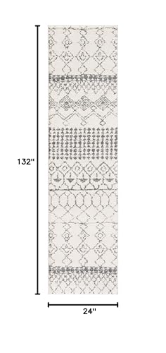 SAFAVIEH Tulum Collection Runner Rug - 2' x 11', Ivory & Grey, Moroccan Boho Distressed Design, Non-Shedding & Easy Care, Ideal for High Traffic Areas in Living Room, Bedroom (TUL229A)
