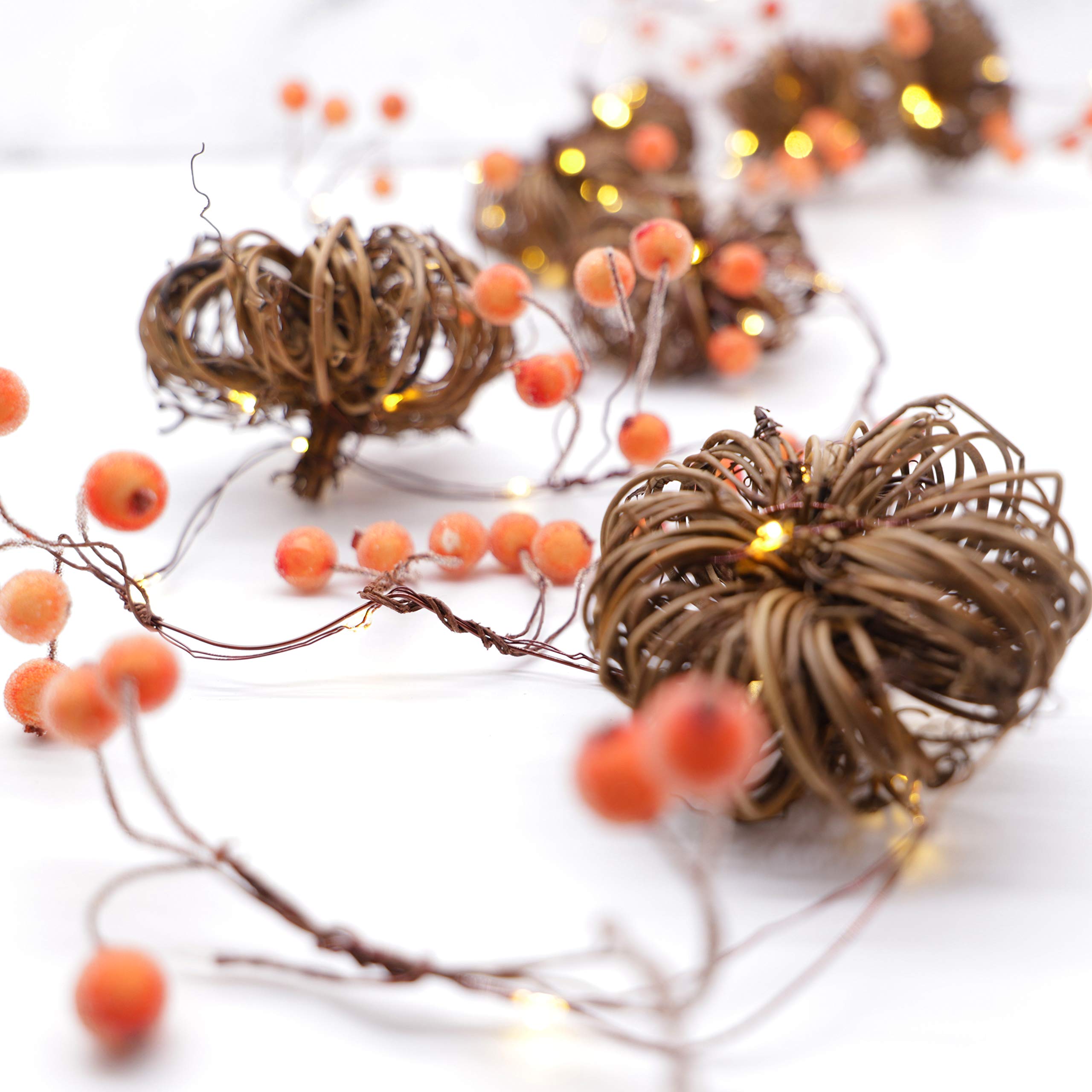 MIYA LIFE Nature Rattan Pumpkin String Lights 10FT 30LEDs - Fall Garland with Lights Battery Operated Wicker Pumpkin Lights - Perfect Autumn Lights Fall Decorations for Home (Rattan Pumpkin 1)