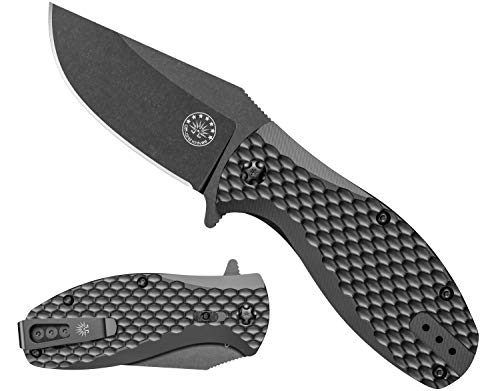Off-Grid Knives - Badger EDC Knife, Cryo D2 Blade Steel, Grippy G10 Scales, Safety Grid-Lock, Reversible Tip-Up Deep Pocket Clip (Blackwash)