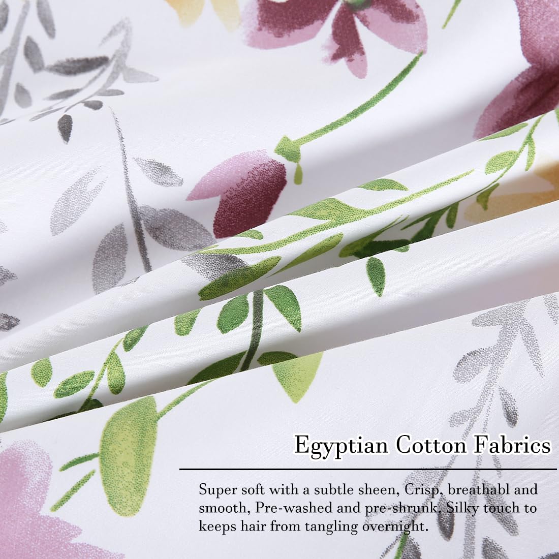 WINLIFE 100% Cotton Pillowcases Garden Floral Printed Pillow Cases Set of 2 Pillow Cover (Standard Queen 20x30'', Lilac)
