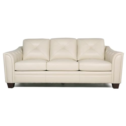 MAKLAINE 86" W Transitional Leather Tufted Fitted Back Sofa with Removable Seat Cushions, Leg Assembly Required, Seats up to 3 People, in Ivory Finish