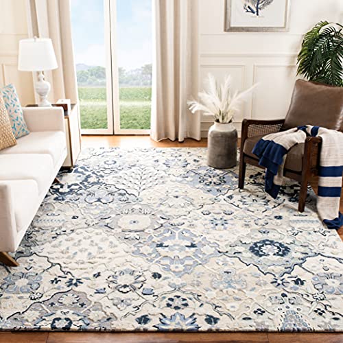 SAFAVIEH Glamour Collection Area Rug - 8' x 10', Beige & Blue, Handmade Wool, Ideal for High Traffic Areas in Living Room, Bedroom (GLM622B)