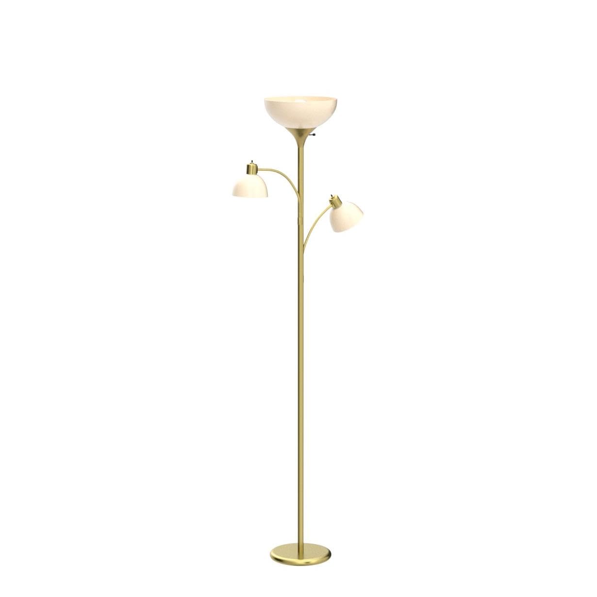 Brightech Sky Dome Double LED Floor lamp, Torchiere Super Bright Floor Lamp with 2 Reading Lamps for Living Rooms & Offices - Dimmable Tall Standing Lamp for Bedroom Reading - Tall Brass Pole