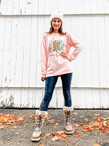 KIDDAD Christmas Sweatshirts for Women Merry Christmas Sweatshirt Funny Christmas Trees Graphic Holiday Party Pullover Tops Pink