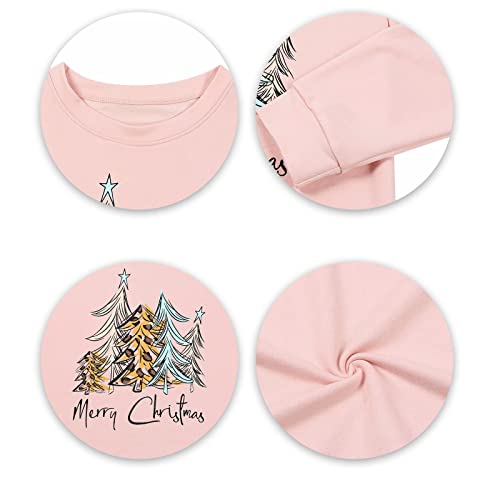 KIDDAD Christmas Sweatshirts for Women Merry Christmas Sweatshirt Funny Christmas Trees Graphic Holiday Party Pullover Tops Pink