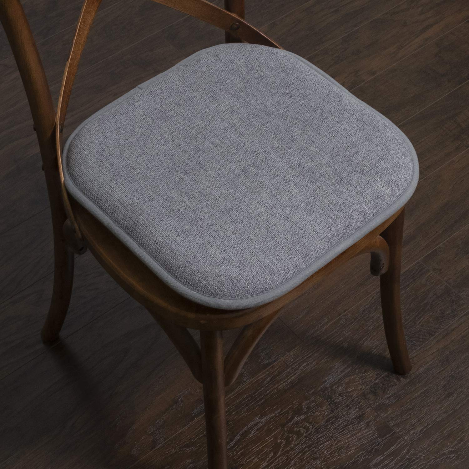 Sweet Home Collection Chair Cushion Memory Foam Pads Honeycomb Pattern Slip Non Skid Rubber Back Rounded Square 16" x 16" Seat Cover, 4 Pack, Alexis Blue/Gray