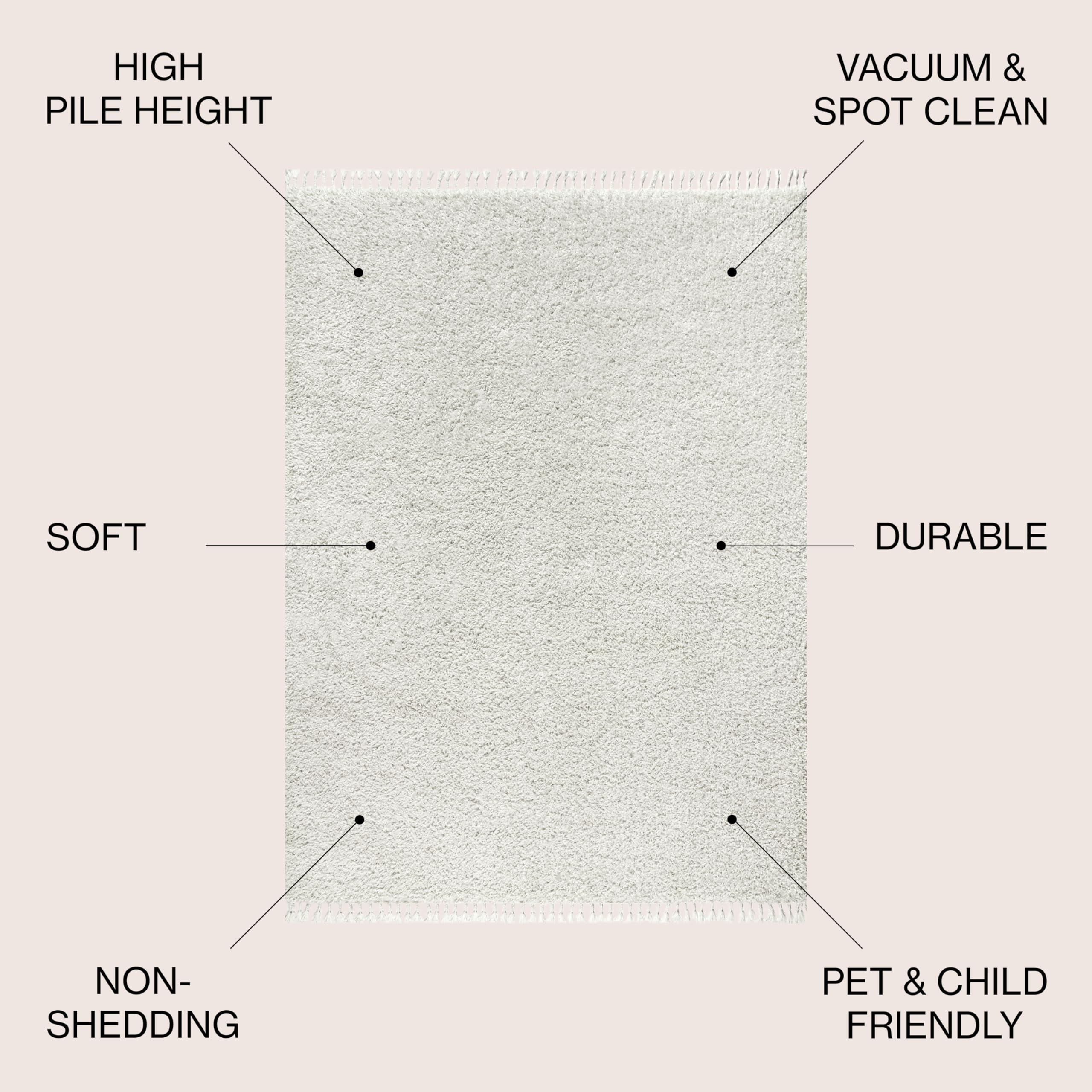 JONATHAN Y MCR100A-8 Mercer Shag Plush Tassel Indoor Area-Rug Bohemian Modern Contemporary Solid Easy-Cleaning Bedroom Kitchen Living Room, 8 X 10, White with Tassel