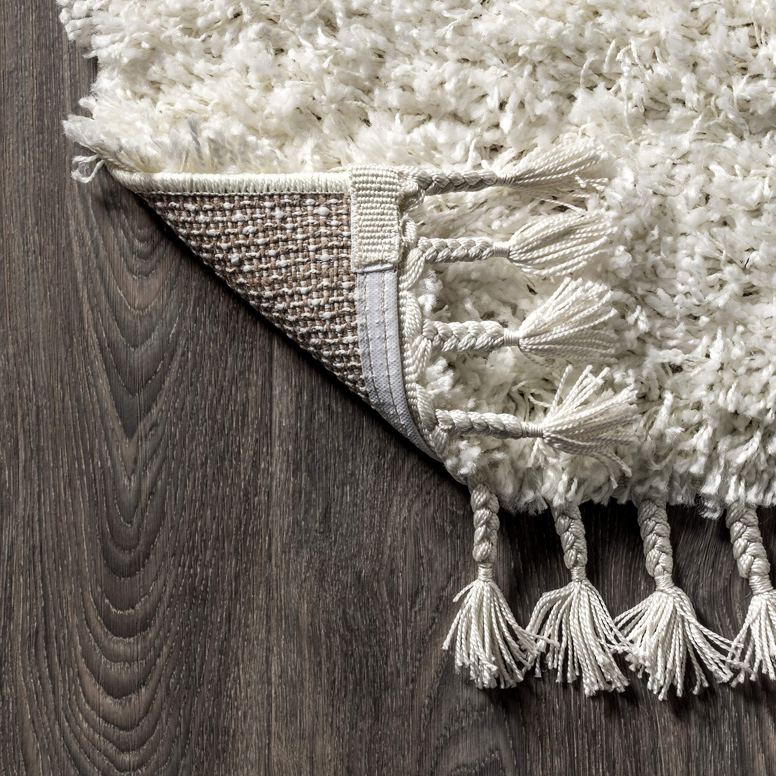 JONATHAN Y MCR100A-8 Mercer Shag Plush Tassel Indoor Area-Rug Bohemian Modern Contemporary Solid Easy-Cleaning Bedroom Kitchen Living Room, 8 X 10, White with Tassel