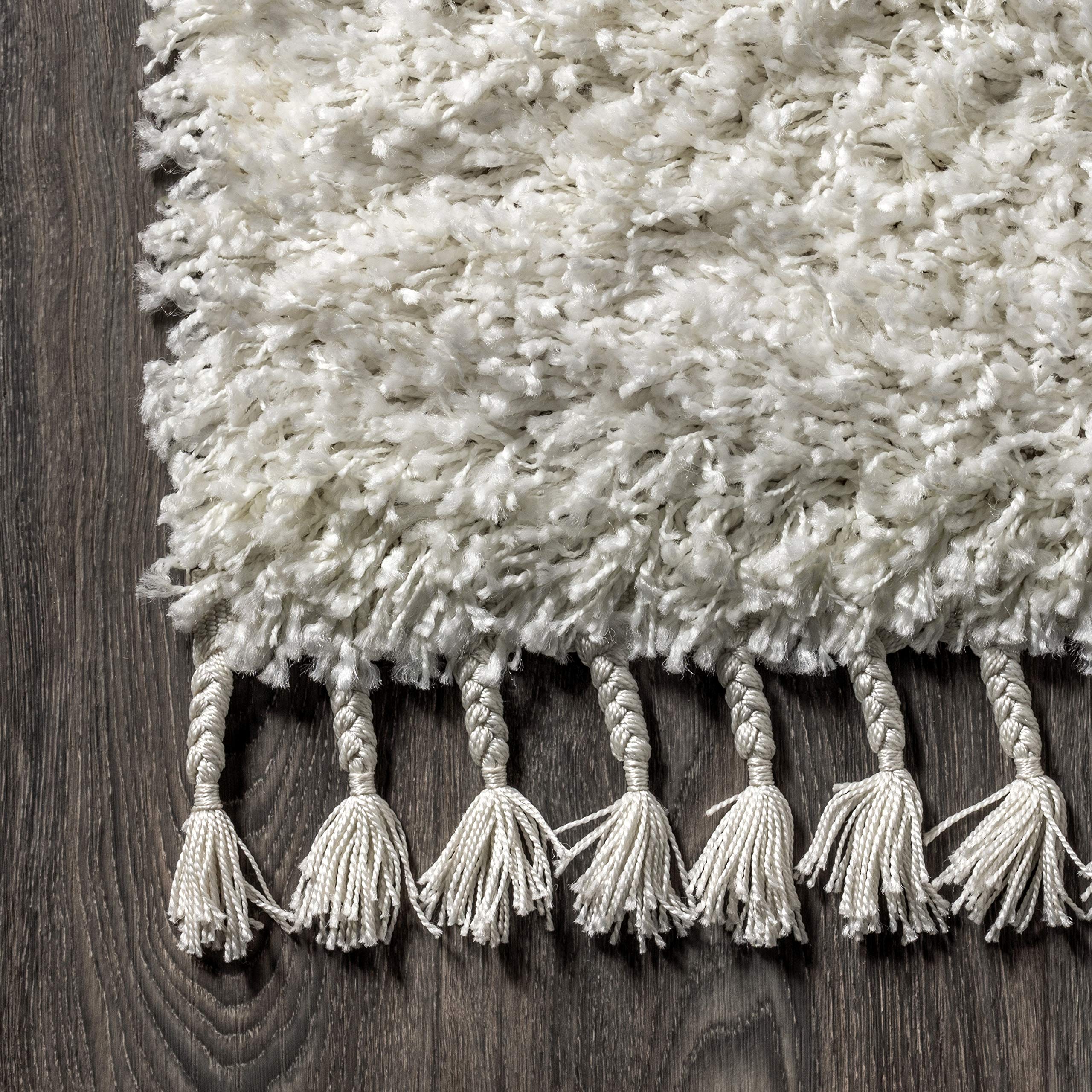 JONATHAN Y MCR100A-8 Mercer Shag Plush Tassel Indoor Area-Rug Bohemian Modern Contemporary Solid Easy-Cleaning Bedroom Kitchen Living Room, 8 X 10, White with Tassel