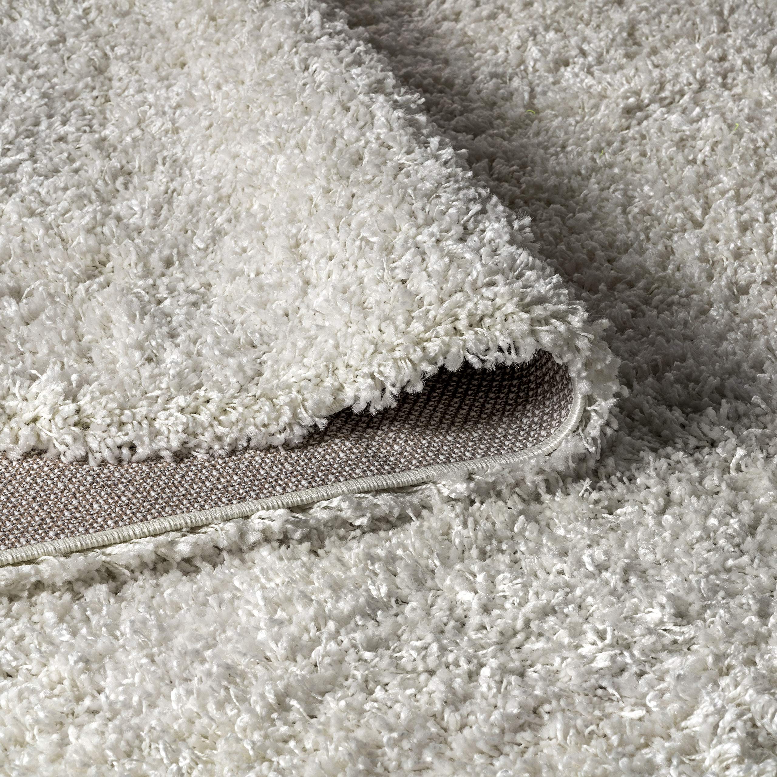 JONATHAN Y MCR100A-8 Mercer Shag Plush Tassel Indoor Area-Rug Bohemian Modern Contemporary Solid Easy-Cleaning Bedroom Kitchen Living Room, 8 X 10, White with Tassel