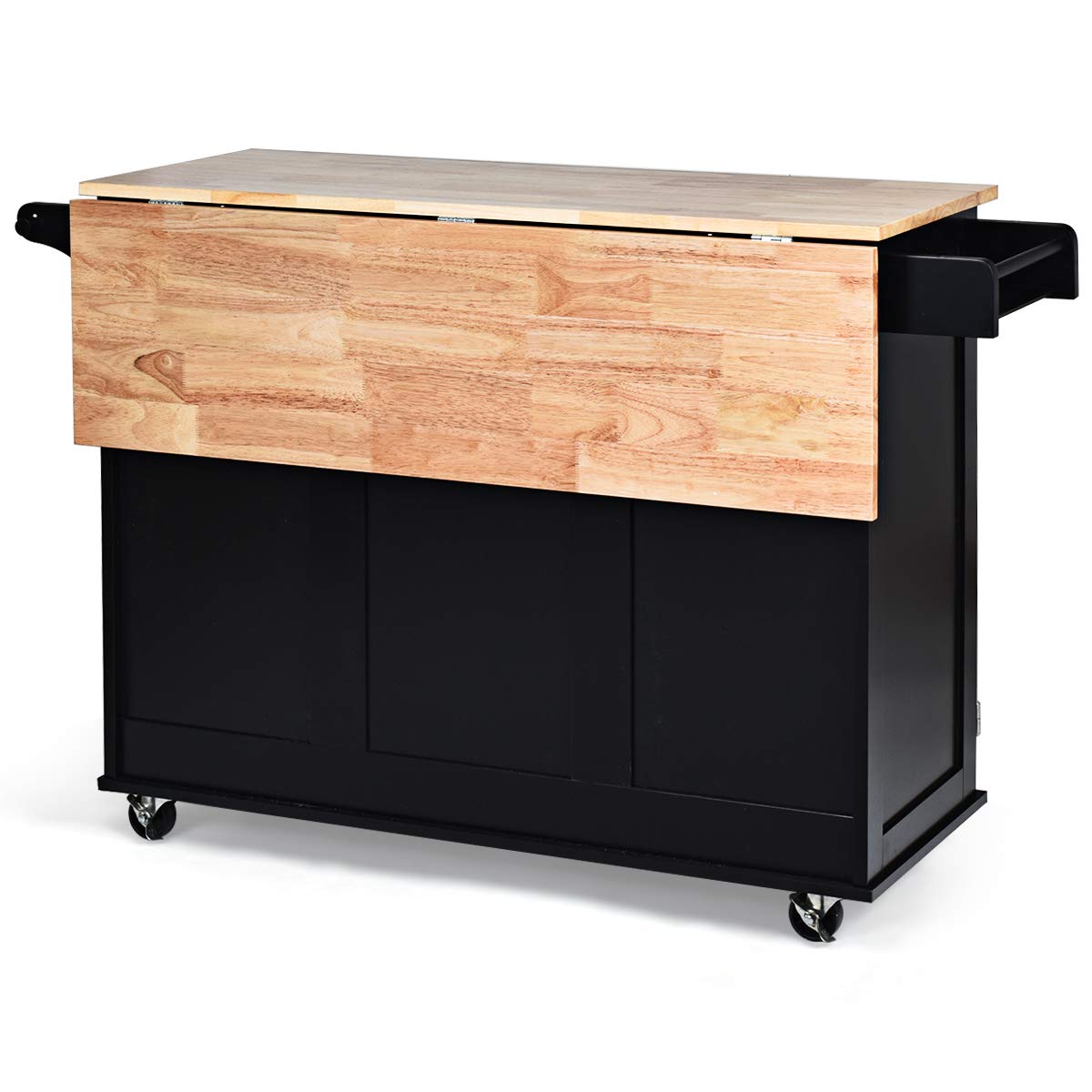 Giantex Kitchen Island Cart with Drop-Leaf Tabletop, Large Trolley Cart with Large Cabinet, 3 Drawers, Towel Rack, Kitchen and Dining Room Utensils Organizer on Wheels
