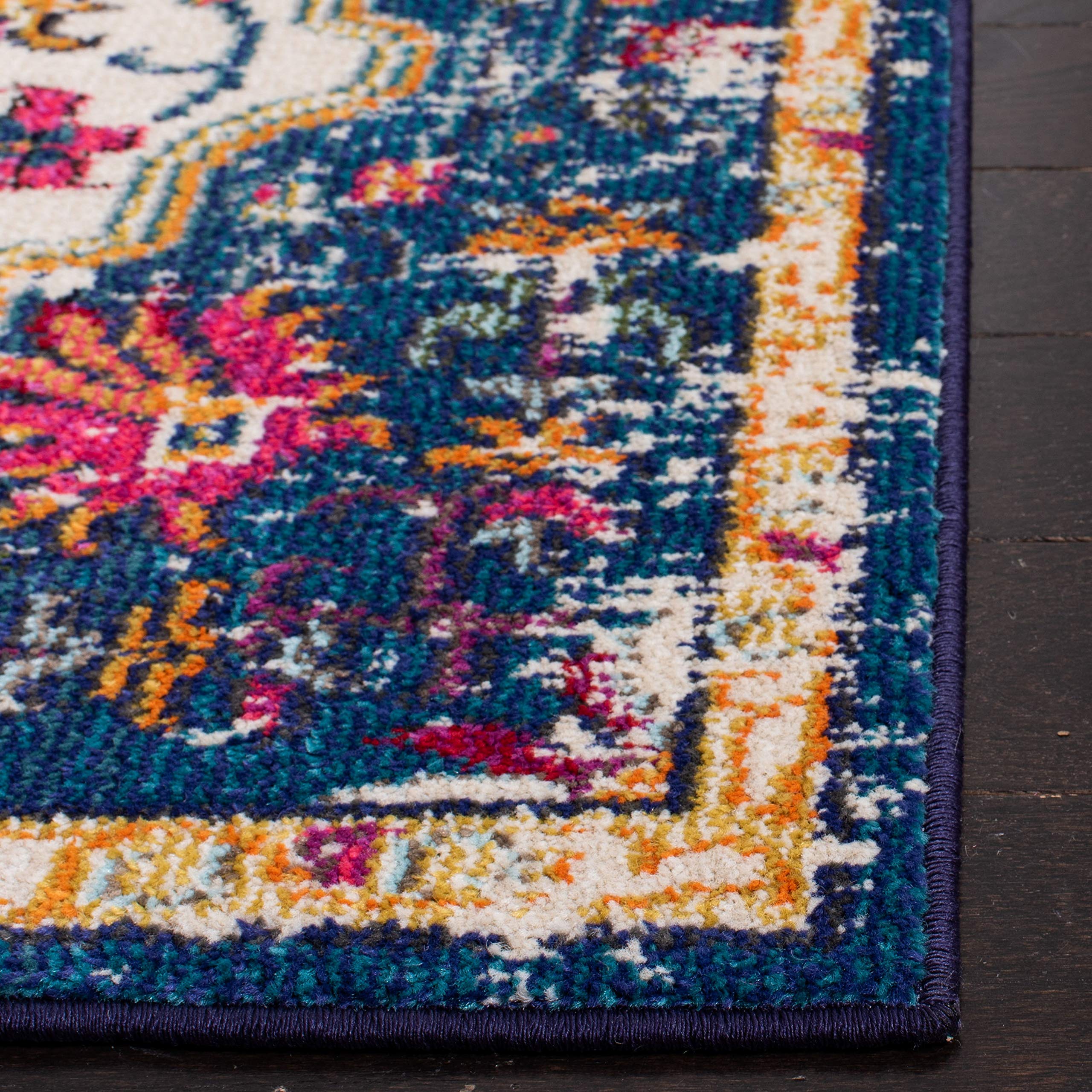 SAFAVIEH Madison Collection Runner Rug - 2'2" x 12', Ivory & Orange, Boho Chic Medallion Distressed Design, Non-Shedding & Easy Care, Ideal for High Traffic Areas in Living Room, Bedroom (MAD447A)