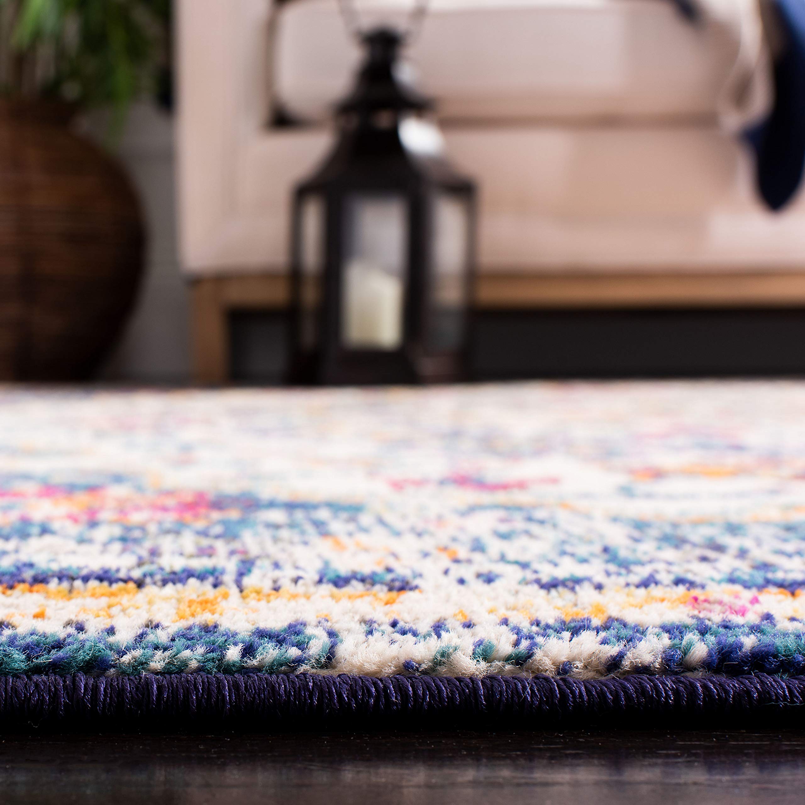 SAFAVIEH Madison Collection Runner Rug - 2'2" x 12', Ivory & Orange, Boho Chic Medallion Distressed Design, Non-Shedding & Easy Care, Ideal for High Traffic Areas in Living Room, Bedroom (MAD447A)