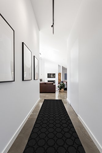 Garland Rug Sparta Non Slip Polypropylene 2 Ft. X 12 Ft. Black Area Rug- Ideal for Living Rooms & Hallways, Stylish & Durable for High-Traffic Areas
