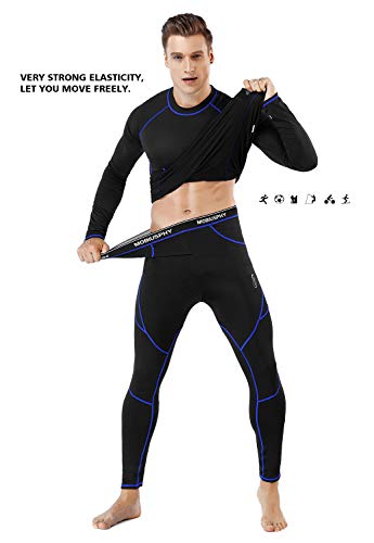 MOBIUSPHY Thermal Underwear for Men Long Johns Set with Fleece Lined Base Layer Top Bottom Black
