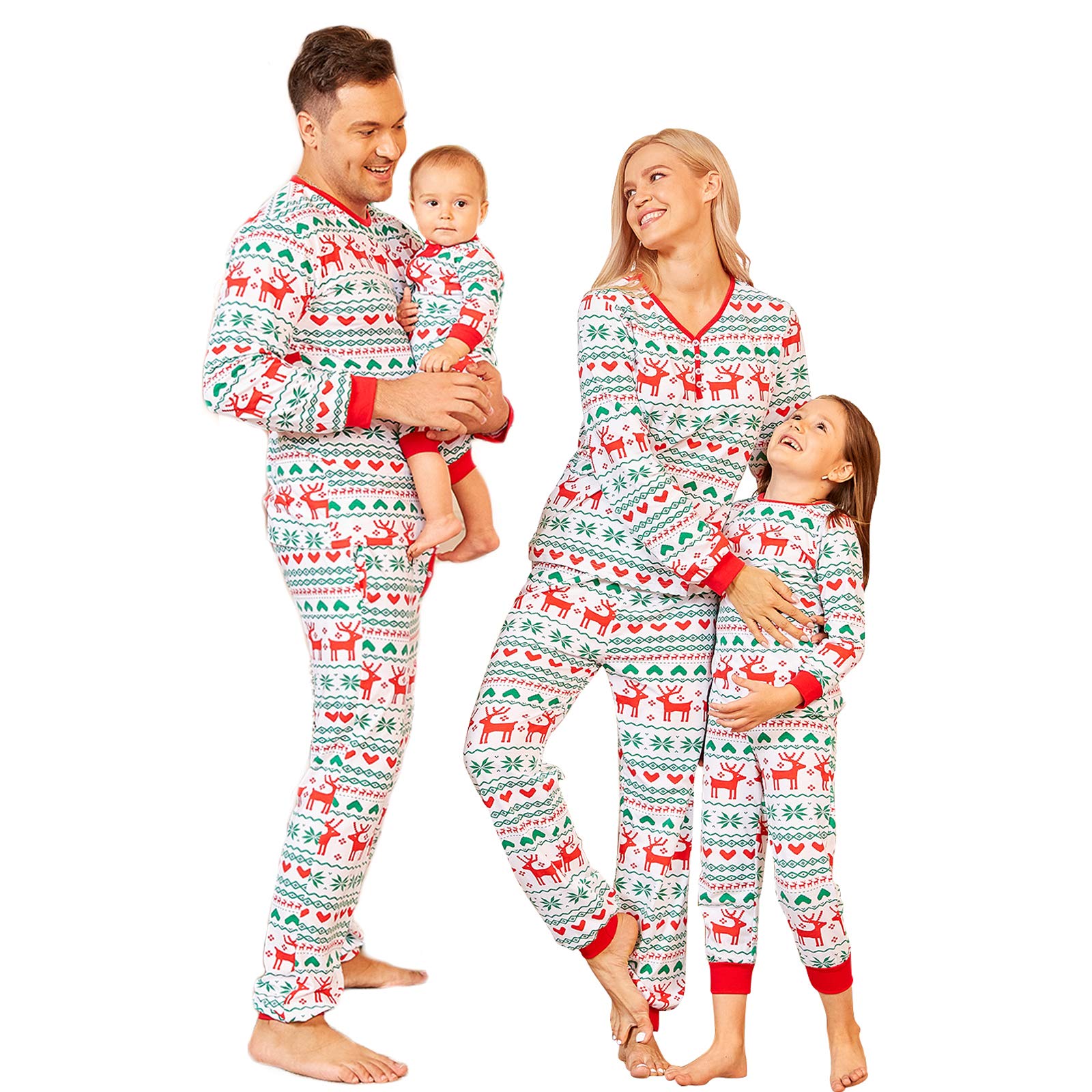 PopReal Christmas Pajamas for Family, Matching Family Christmas PJs Sets Blue Elk Tree Printed Top Sleepwear