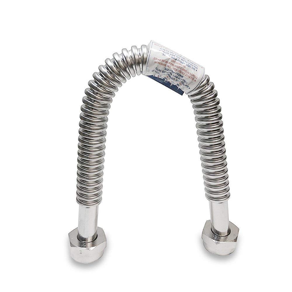 2 Pack Heavy Duty Durable Stainless Steel Corrugated Water Flex Connector with Extra Thick Washers for Water Heater and Water Softener (18x1 FIP)