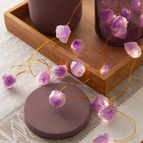 Nature Amethyst Crystal String Lights for Bedroom 6.5FT 20LEDs USB/Battery Operated Grape Crystal Light Pure Purple Fairy Lights Plug in for Natural Life Cute String Lights for Office