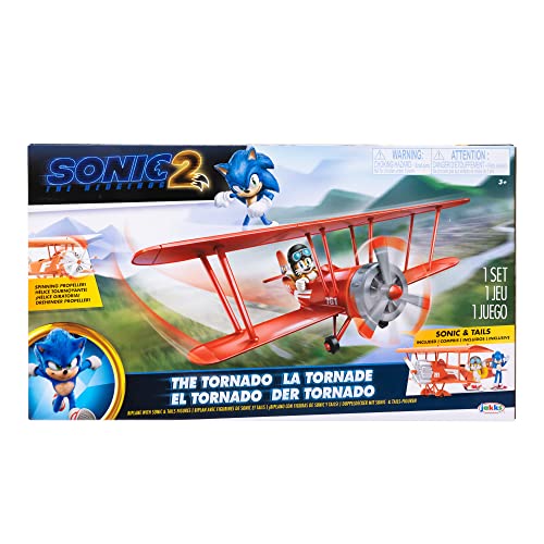 SONIC THE HEDGEHOG 2 The Tornado Playset - Biplane Vehicle, Sonic Figure and Exclusive Tails Figure, Spin The Planes Propeller and Pose Sonic on The Wings with This Interactive Playset!