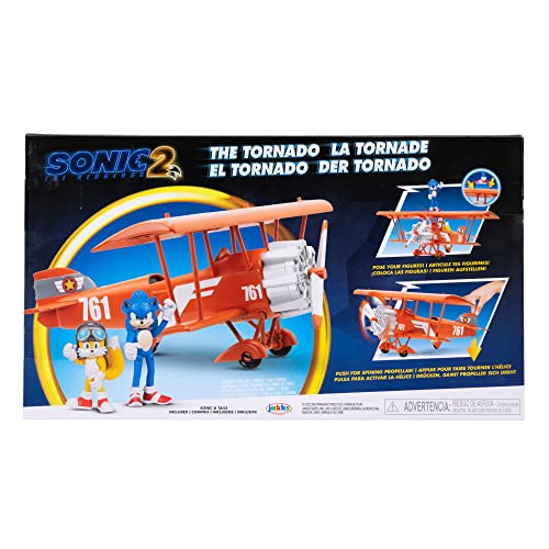 SONIC THE HEDGEHOG 2 The Tornado Playset - Biplane Vehicle, Sonic Figure and Exclusive Tails Figure, Spin The Planes Propeller and Pose Sonic on The Wings with This Interactive Playset!