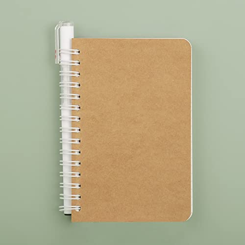 TWONE Kraft Cover Lay Flat Spiral Notebooks - Two Pack - 3.5" x 5.5" - 180 Ruled Pages - 90 Sheets - Easy to Carry