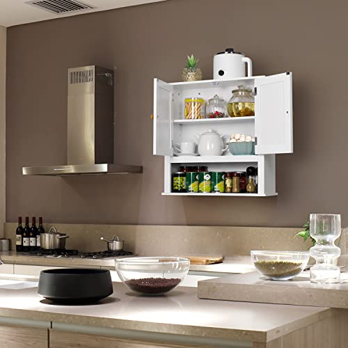 Finnhomy Bathroom Cabinet Wall Mounted, Bathroom Wall Cabinet with 2 Hand Made Rattan Doors and Adjustable Shelves, Over The Toilet Storage Cabinet, Medicine Cabinet for Bathroom Kitchen Laundry Room