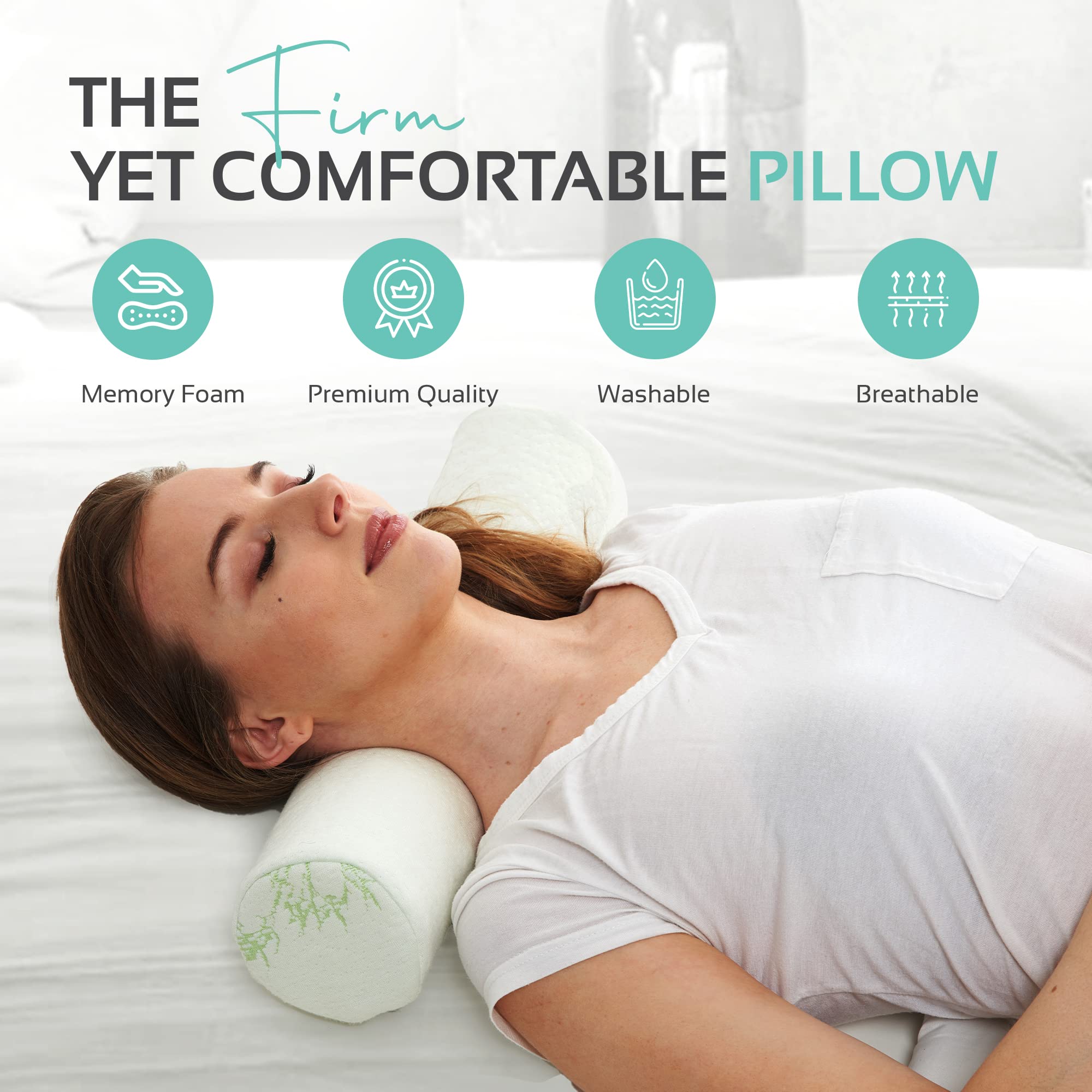 AllSett Health 2 Pack Cervical Neck Roll Memory Foam Pillow, Bolster Pillow, Round Neck Pillows Support for Sleeping | Bolster Pillow for Bed, Legs, Back and Yoga | 4 Inch Diameter x 17 Inches Long
