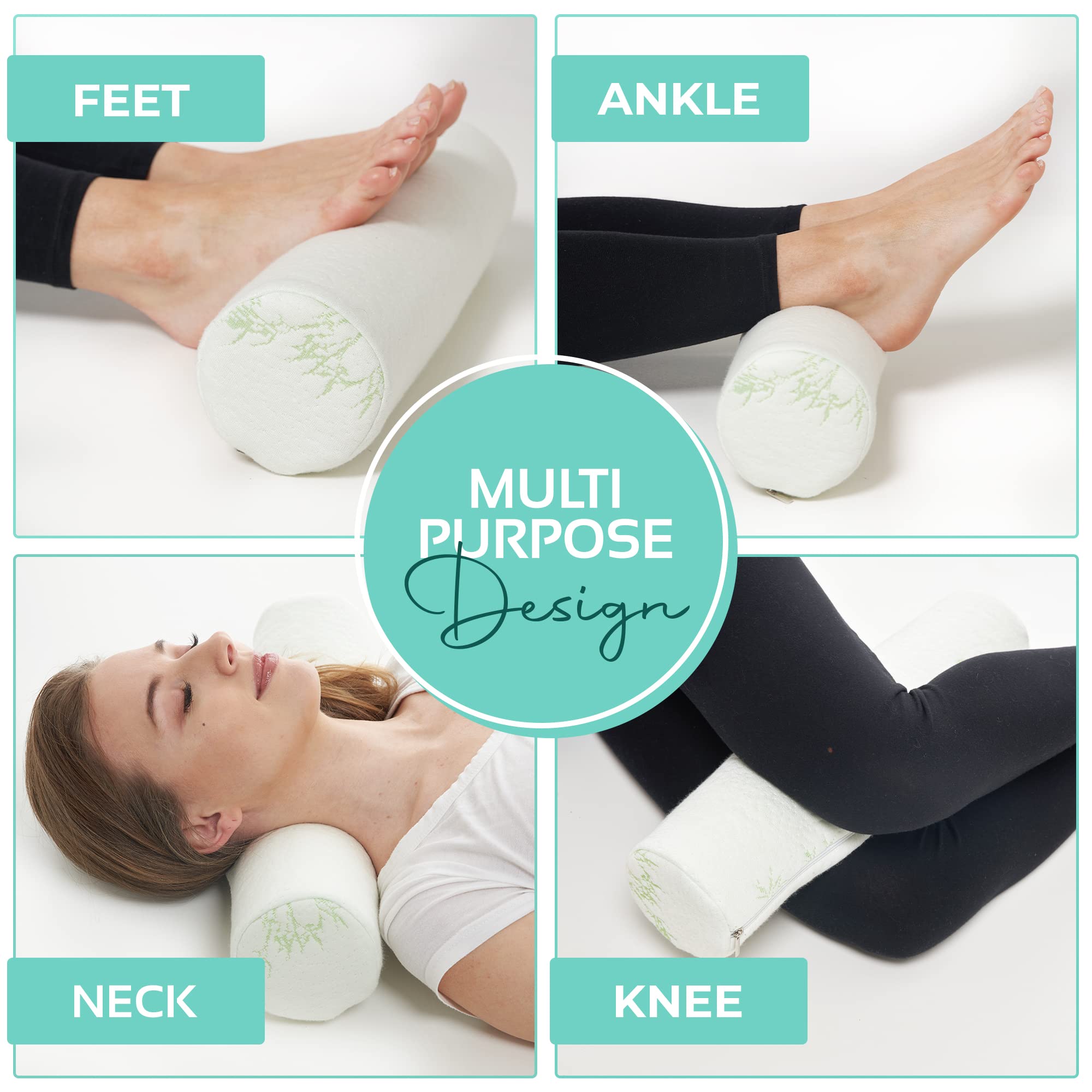 AllSett Health 2 Pack Cervical Neck Roll Memory Foam Pillow, Bolster Pillow, Round Neck Pillows Support for Sleeping | Bolster Pillow for Bed, Legs, Back and Yoga | 4 Inch Diameter x 17 Inches Long
