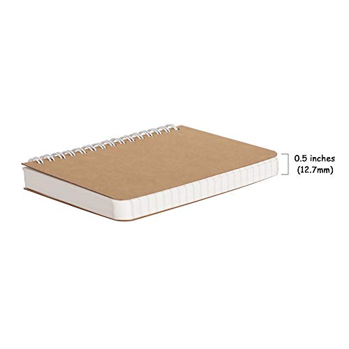 TWONE Kraft Cover Lay Flat Spiral Notebooks - Two Pack - 3.5" x 5.5" - 180 Ruled Pages - 90 Sheets - Easy to Carry
