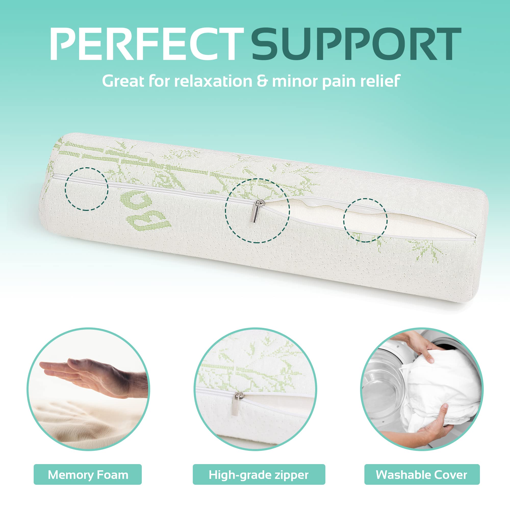 AllSett Health 2 Pack Cervical Neck Roll Memory Foam Pillow, Bolster Pillow, Round Neck Pillows Support for Sleeping | Bolster Pillow for Bed, Legs, Back and Yoga | 4 Inch Diameter x 17 Inches Long