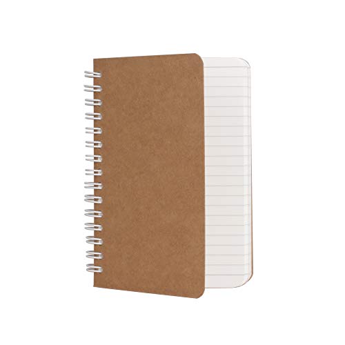 TWONE Kraft Cover Lay Flat Spiral Notebooks - Two Pack - 3.5" x 5.5" - 180 Ruled Pages - 90 Sheets - Easy to Carry