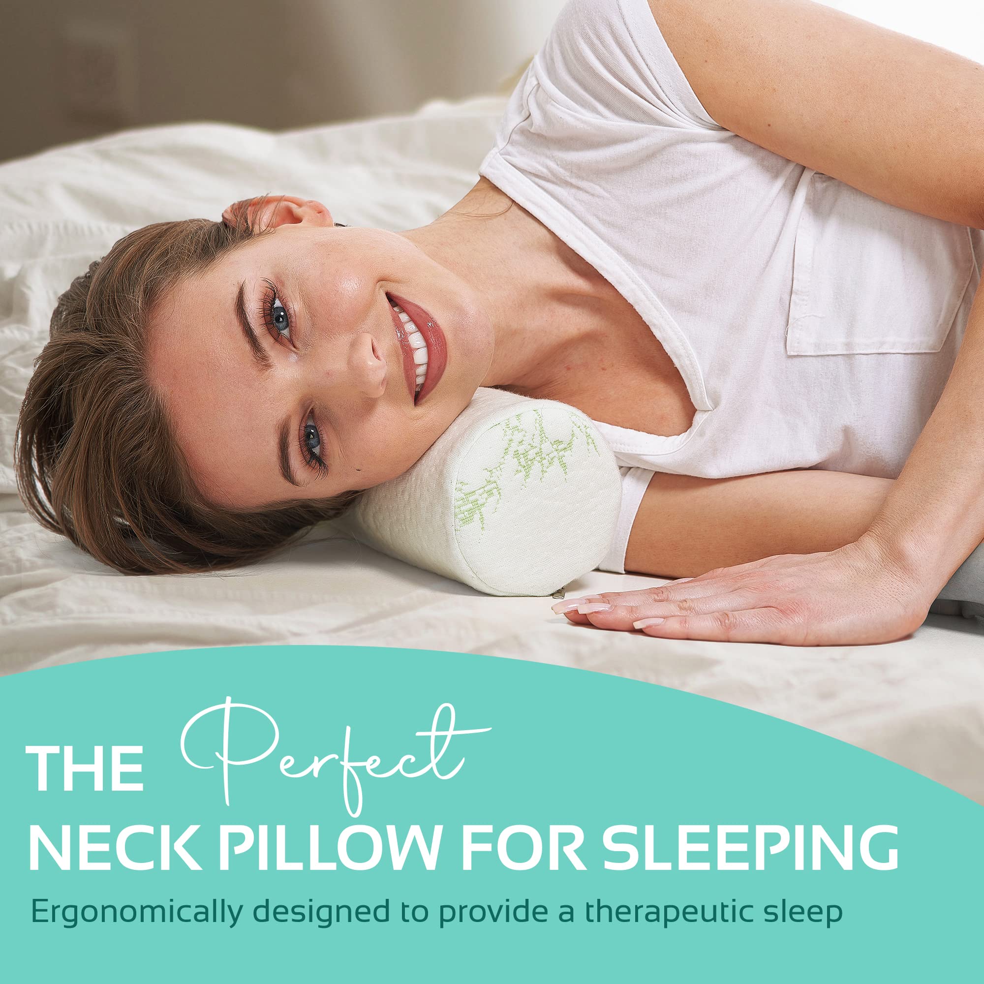 AllSett Health 2 Pack Cervical Neck Roll Memory Foam Pillow, Bolster Pillow, Round Neck Pillows Support for Sleeping | Bolster Pillow for Bed, Legs, Back and Yoga | 4 Inch Diameter x 17 Inches Long