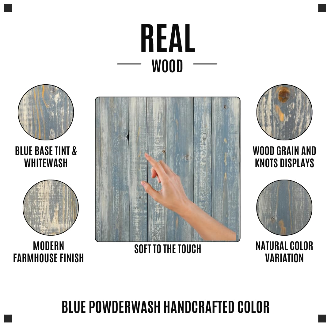 Barn Walls Solid Wood Headboard Full Size, Blue Powderwash Finish with Smooth Natural Wood Grain, Handcrafted Wall-Mounted Panel Head Board, Adjustable Height, Modern Farmhouse Bedroom, Built to Last