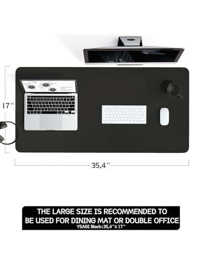 Non-Slip Leather Desk Mat, Desk Mouse Pad, Waterproof PVC Leather Desk Table Protector, Large Desk Blotter, Easy Clean Laptop Desk Writing Mat for Office/Work/Home/Decor(Black, 35.4" x 17")