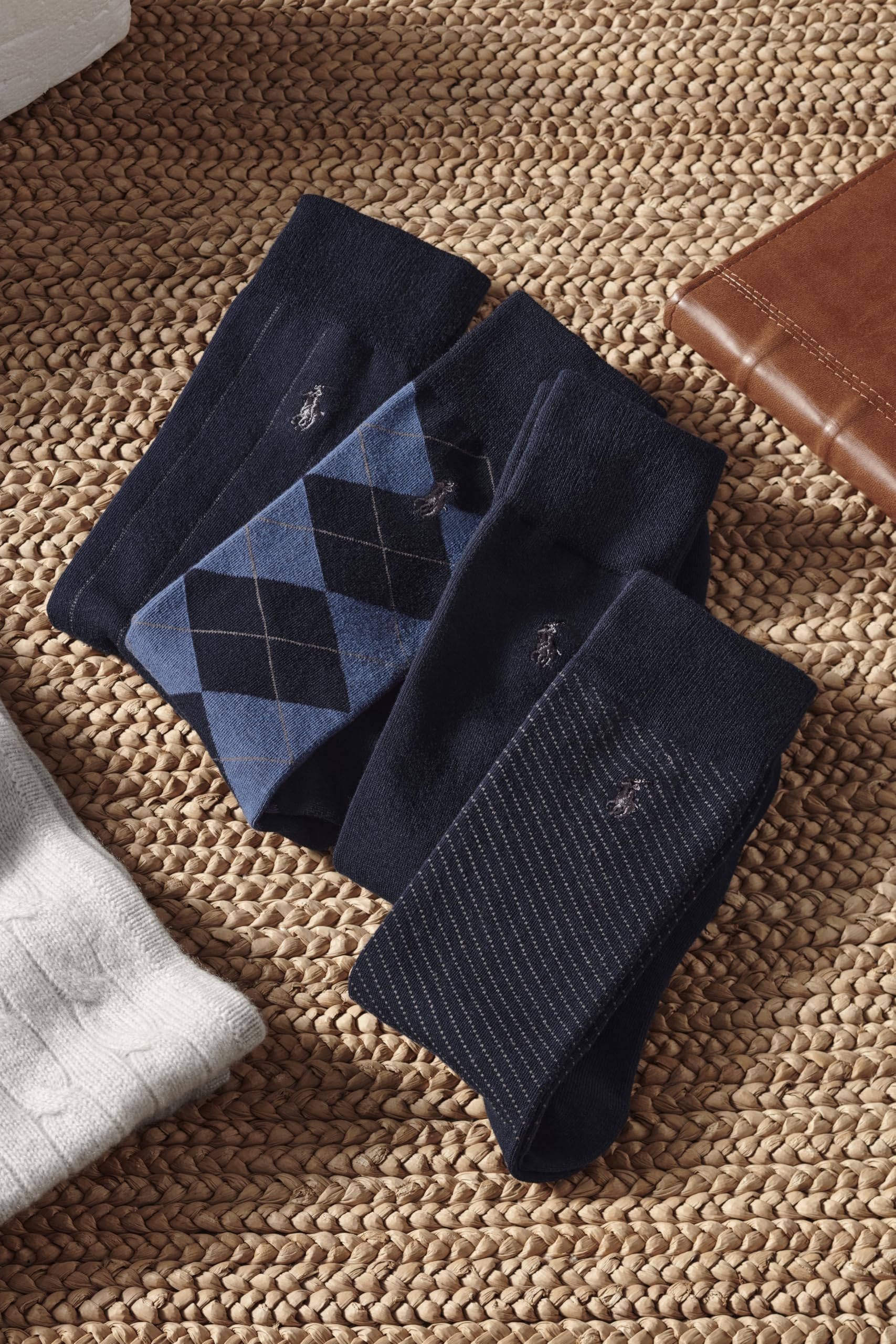 Polo Ralph Lauren Assorted Pattern Dress Crew Socks-4 Pair Pack-Soft and Lightweight Cotton Comfort, Black, Men's Shoe Size: 6-12.5