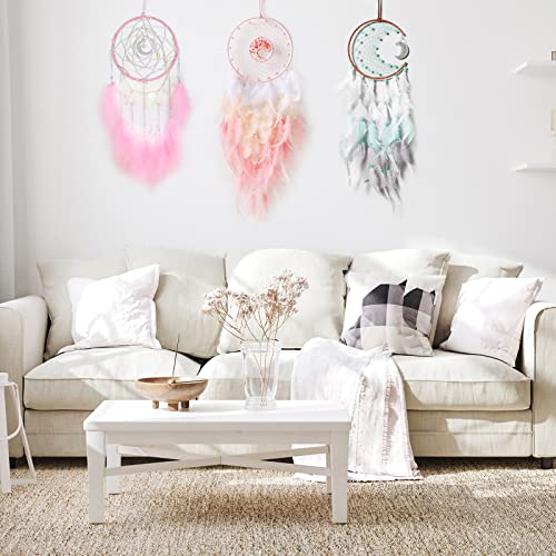 Nice Dream Pink Dream Catchers, Room Nursery Decor for Girls Boys, Handmade Feather Wall Decor with Lights, Home Ornaments Craft Gift for Bedroom
