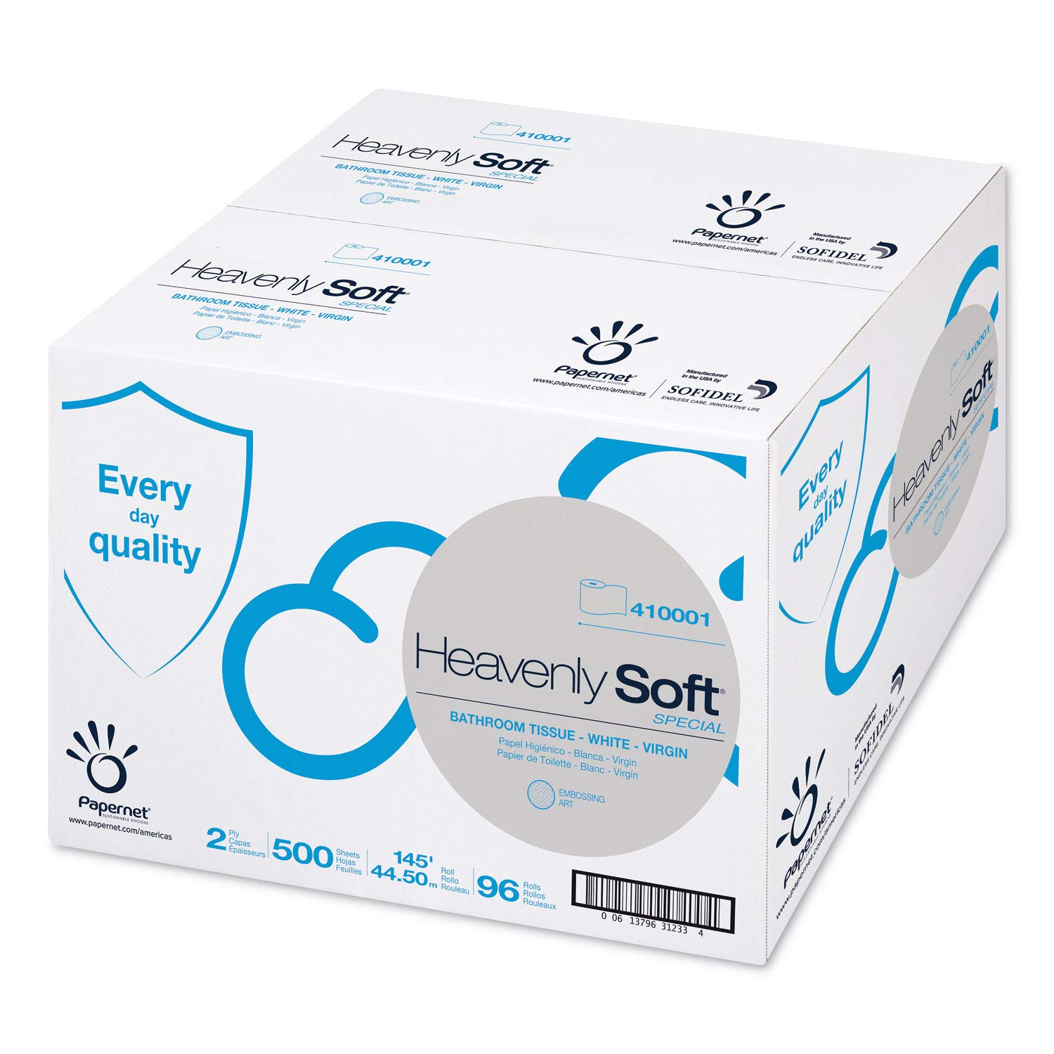 Papernet Heavenly Soft Toilet Tissue, Septic Safe, 2-Ply, White. 4.1-Inch x 146 ft, 500 Sheets/Roll, 96 RL/CT (410001)