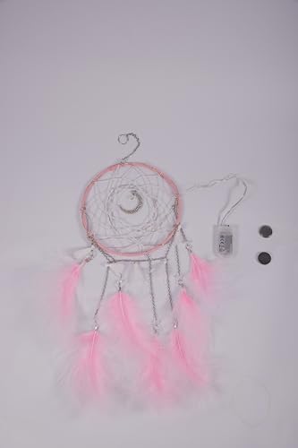 Nice Dream Pink Dream Catchers, Room Nursery Decor for Girls Boys, Handmade Feather Wall Decor with Lights, Home Ornaments Craft Gift for Bedroom