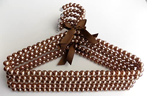 Pearl Clothes Beads Hangers for Kids Baby Girl Infant Toddler Childerns for Fancy Dress Closet Hanger Elegant Gift Ideas Metal Hangers (5 Pack) Coffee Color