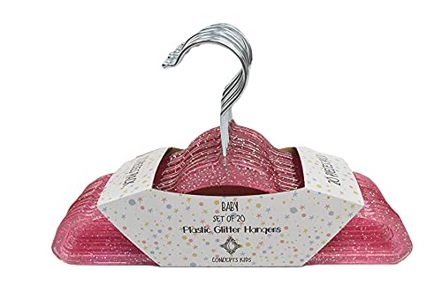 Concepts Kids Baby Toddler Clear Plastic Glitter Clothes Rack Hangers 20 Pack 11 Inch (Silver Glitter - Silver Hook)