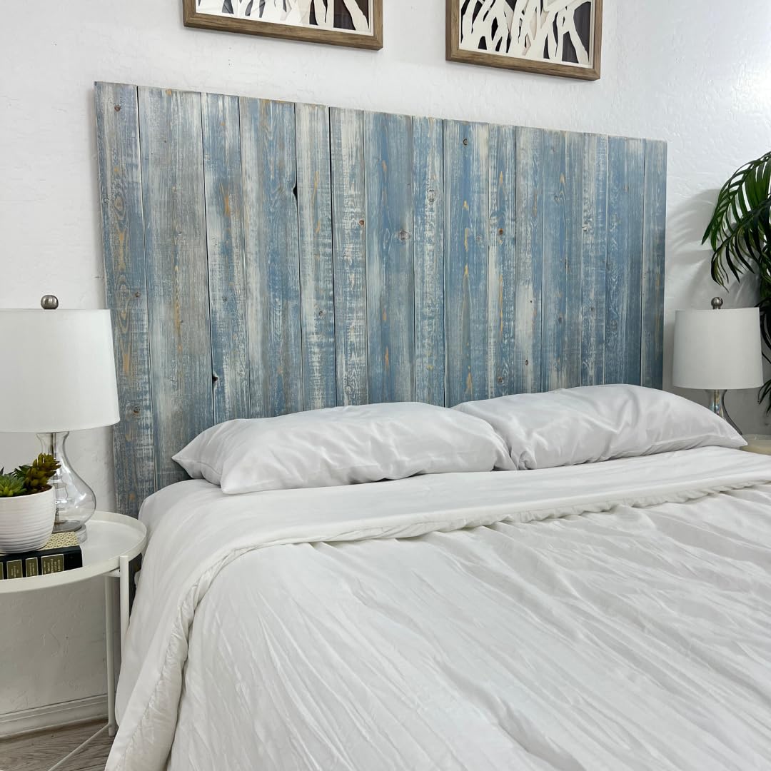 Barn Walls Solid Wood Headboard Full Size, Blue Powderwash Finish with Smooth Natural Wood Grain, Handcrafted Wall-Mounted Panel Head Board, Adjustable Height, Modern Farmhouse Bedroom, Built to Last