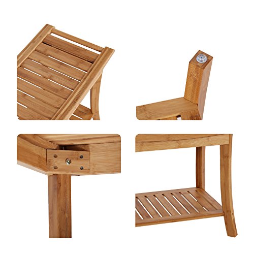 Home Bamboo Shower Seat Bench Spa Bath Organizer Stool with Storage Shelf for Seating Indoor & Outdoor Bathtub Shower Chair Spa Seat 23.6" x 13" x 17.7"