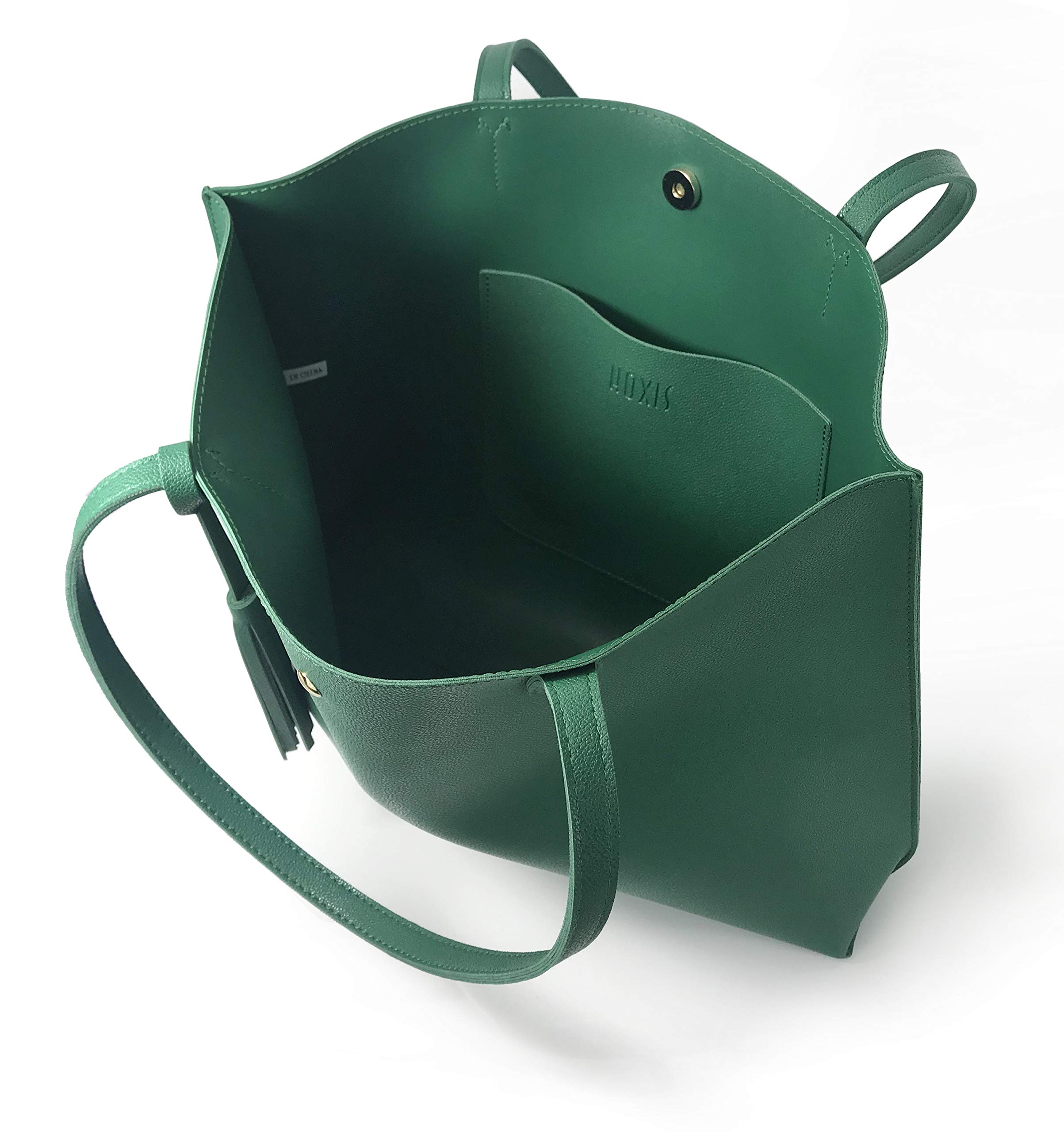 Minimalist Clean Cut Pebbled Faux Leather Tote Womens Shoulder Handbag (Green) Medium